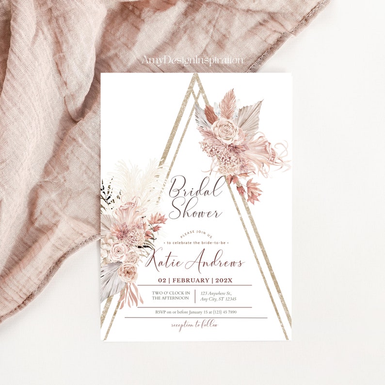 Boho Bridal Shower Invitation Pink Bridal Shower Invite Boho - Etsy