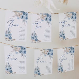 Dusty Blue Seating Chart Cards, Bohemian Seating Chart Template, Blue ...