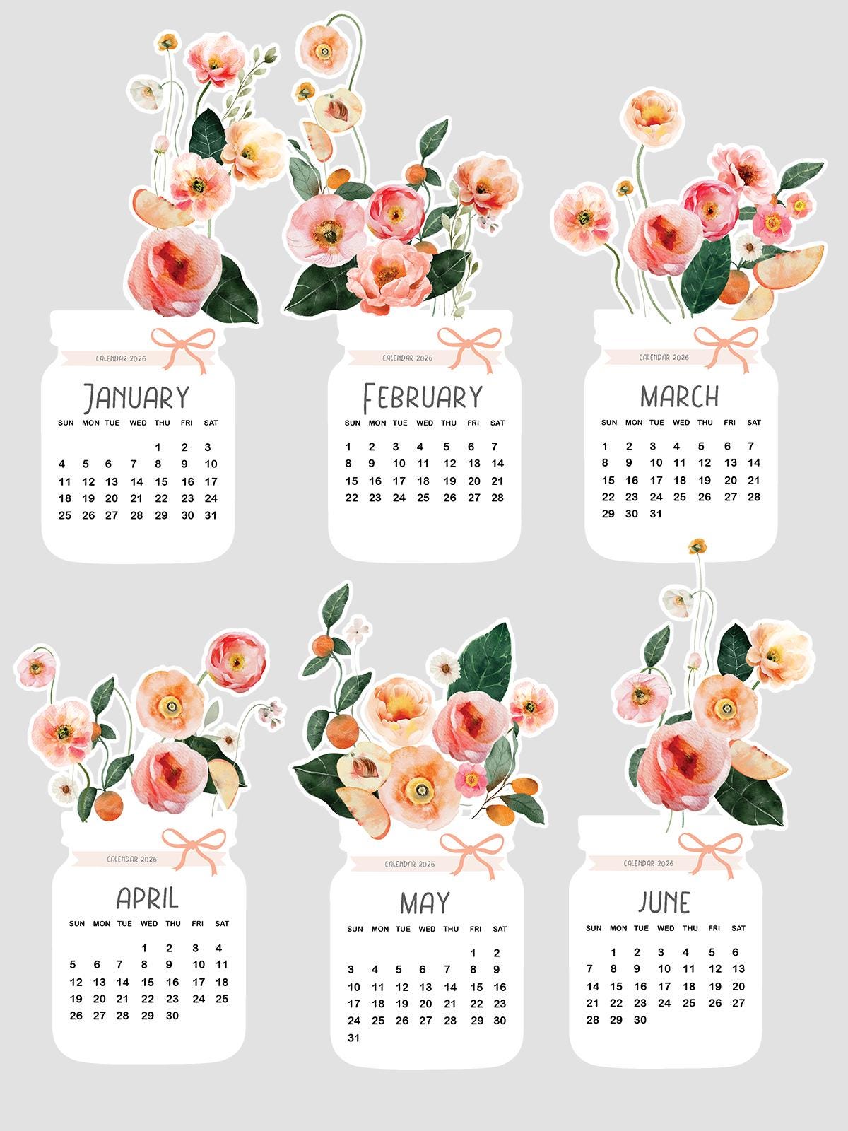 Citrus Floral 2026 Desk Calendar Printable, Monthly Planner, Watercolor ...