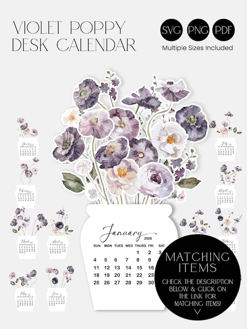 2026 Floral Desk Calendar Printable: Colorful Flowers (SVG, PDF) - Etsy