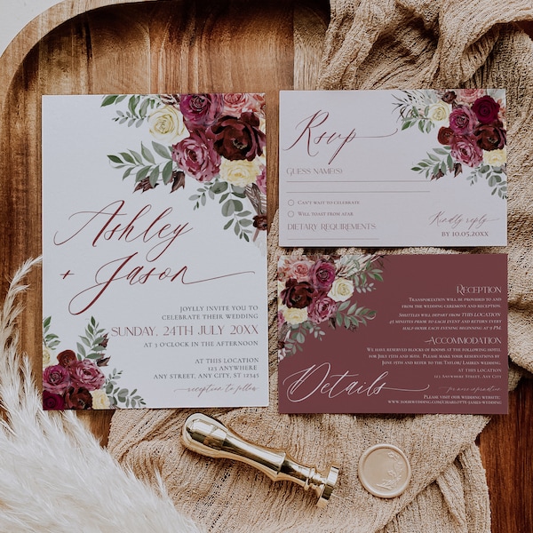 Burgundy Wedding Invitation - Etsy