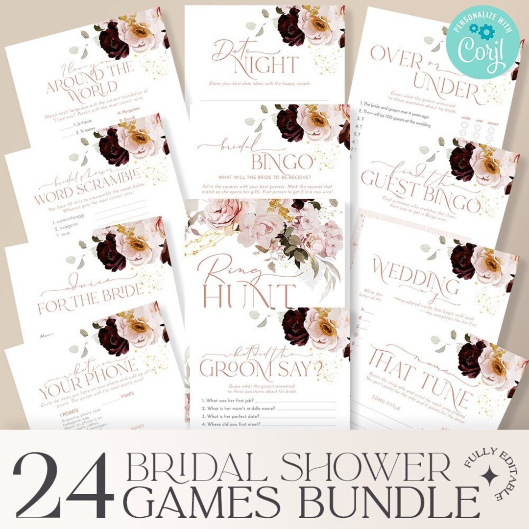 Printable Bridal Shower Games Bundle, Floral Bridal Shower Bundle ...