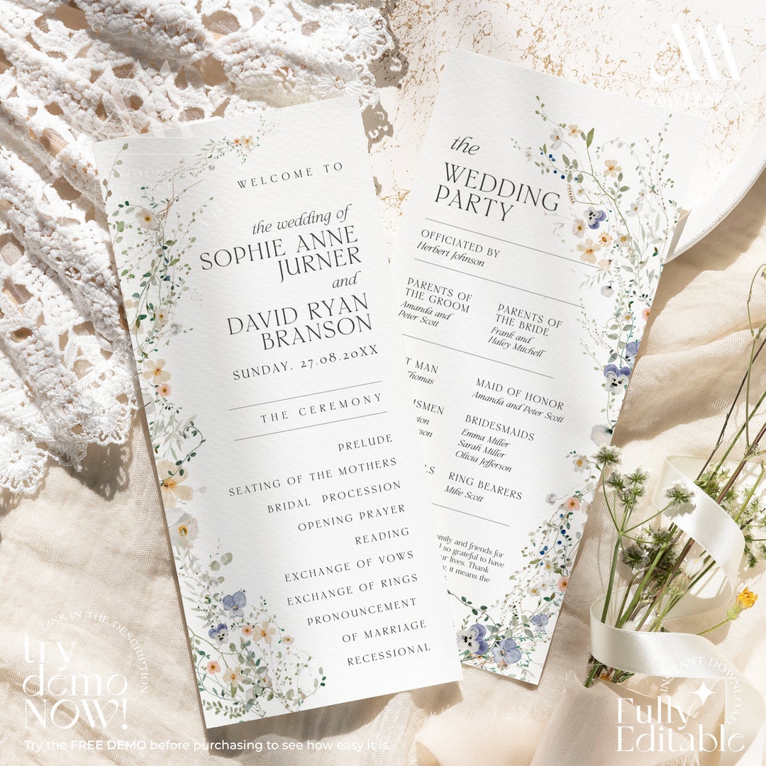 Catholic Wedding Program Template, Wildflower Wedding Ceremony Programs ...