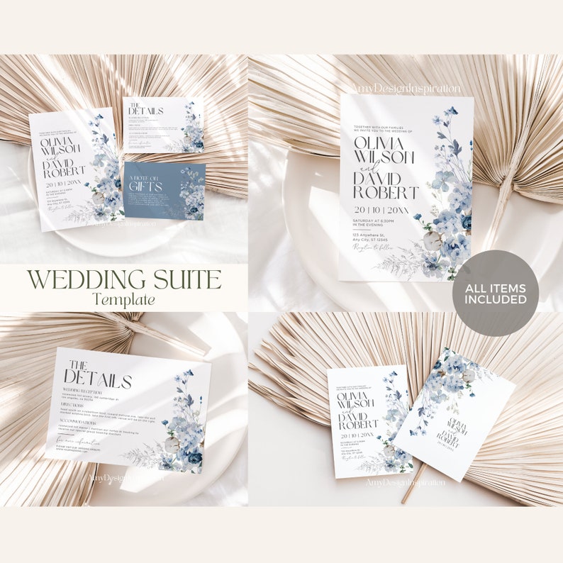 Blue Wildflower Wedding Invitation Suite: Editable Template (digital ...