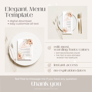 Boho Menu Template Orange Boho Bridal Shower Menu Desert - Etsy