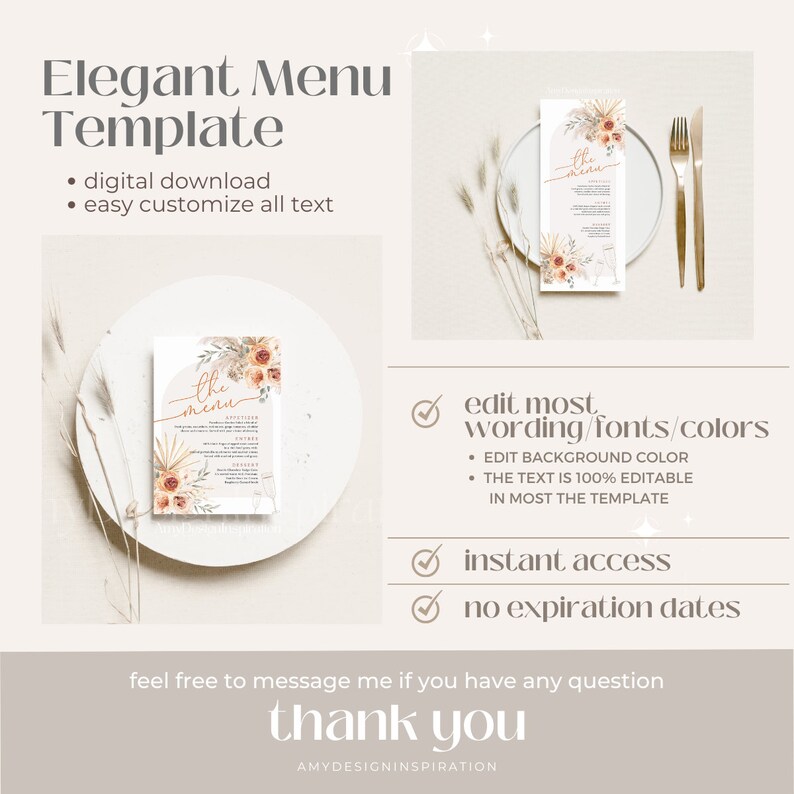 Boho Menu Template Orange Boho Bridal Shower Menu Desert - Etsy