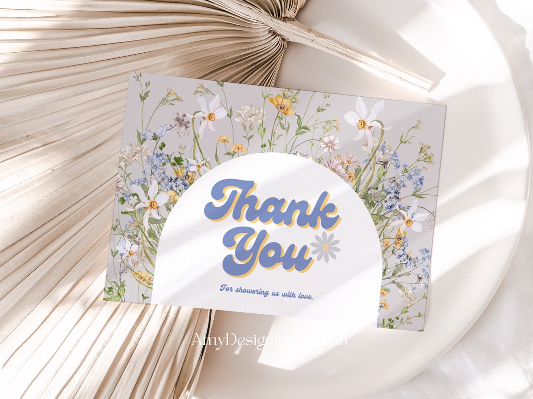 Boho Daisy Thank You Card, Wildflower Favor Tag, Wildflower Thank You ...