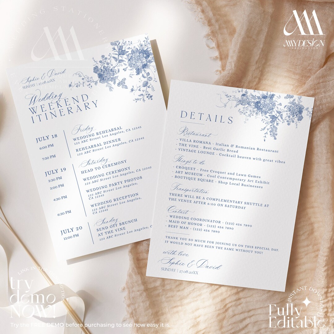 Wedding Weekend Itinerary Template, Destination Wedding Itinerary ...