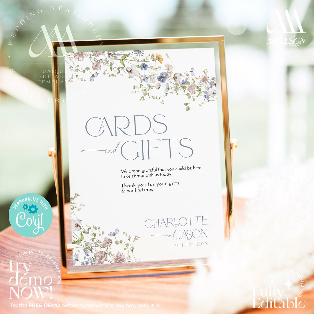 Wildflower Wedding Card and Gift Sign Template, Gift Card Template ...
