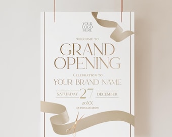 Elegant Grand Opening Sign Template: Gold Ribbon Cutting (digital ...