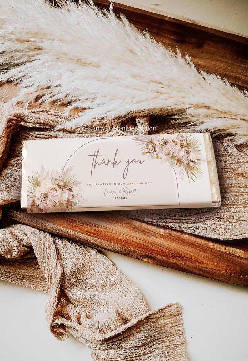 Boho Wedding Chocolate Wrapper Template Printable Boho Pampas - Etsy