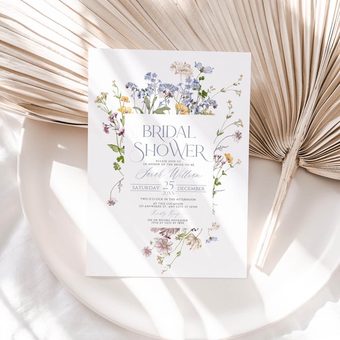 Wildflower Bridal Shower Invitation: Whimsical Meadow Design (digital ...