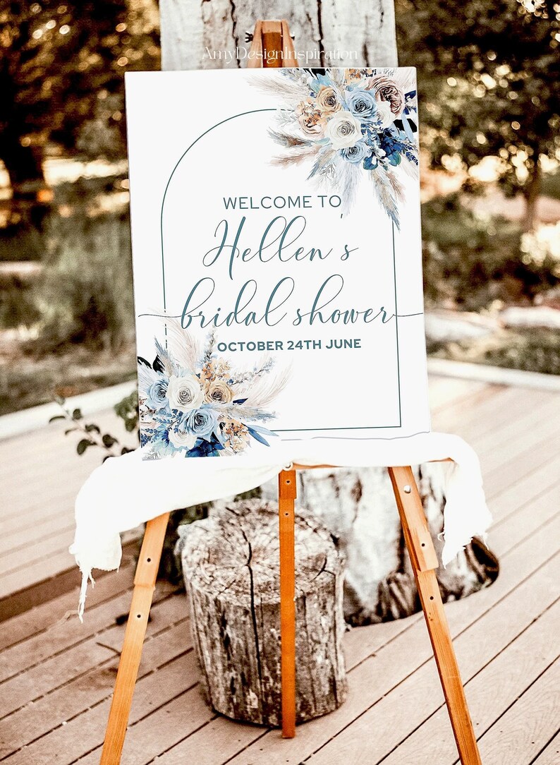 Dusty Blue Boho Bridal Shower Welcome Sign Printable Dusty - Etsy