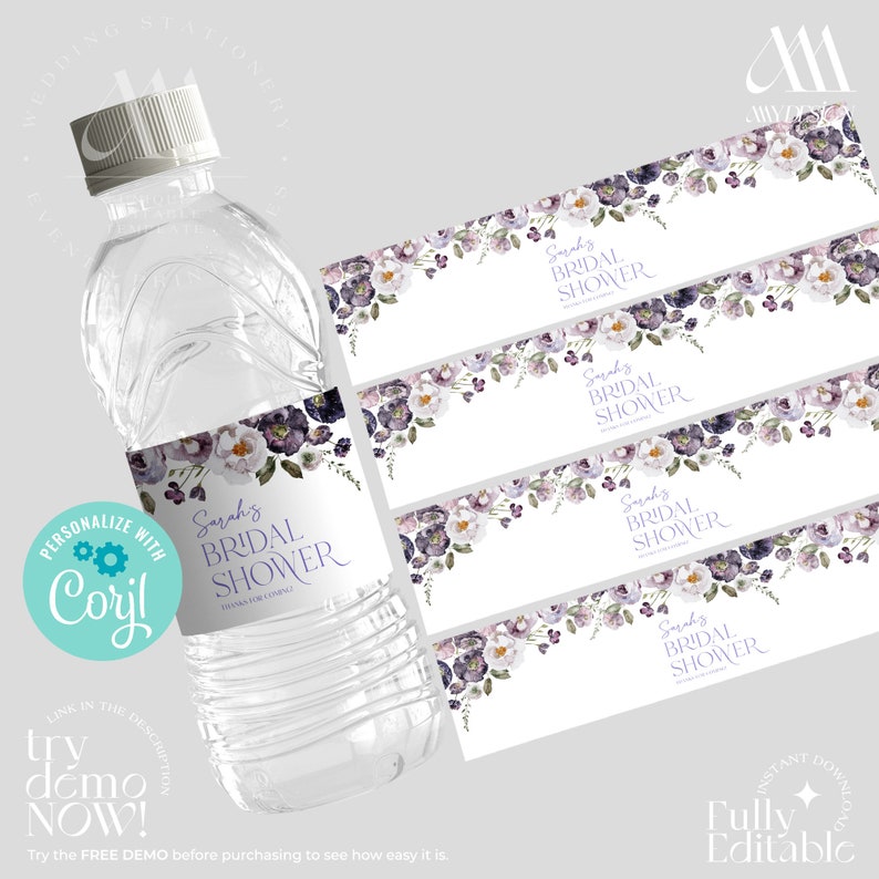 Editable Poppy Floral Water Bottle Label Template Welcome Bag - Etsy