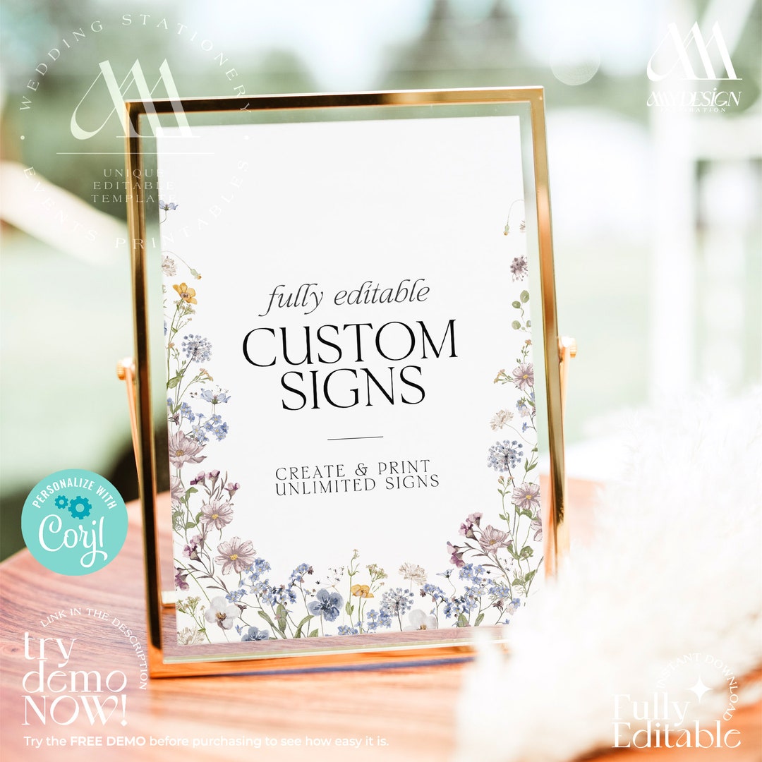 Wildflower Custom Wedding Sign Editable Template, Wildflower Wedding ...