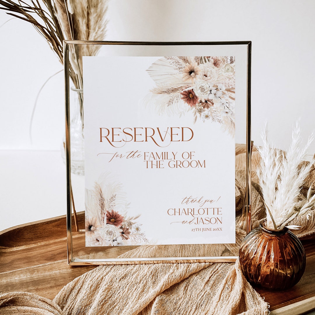 Boho Reserved Sign Template, Bohemian Wedding Reserved Sign, Editable ...