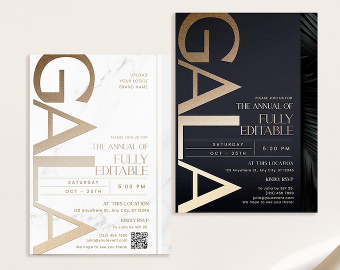 Editable Gala Invitation, Gala Party, Corporate Invite, Fundraiser ...
