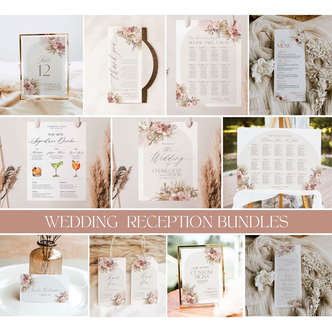 Pink Floral Boho Wedding Reception Bundle (digital Download) D016 - Etsy