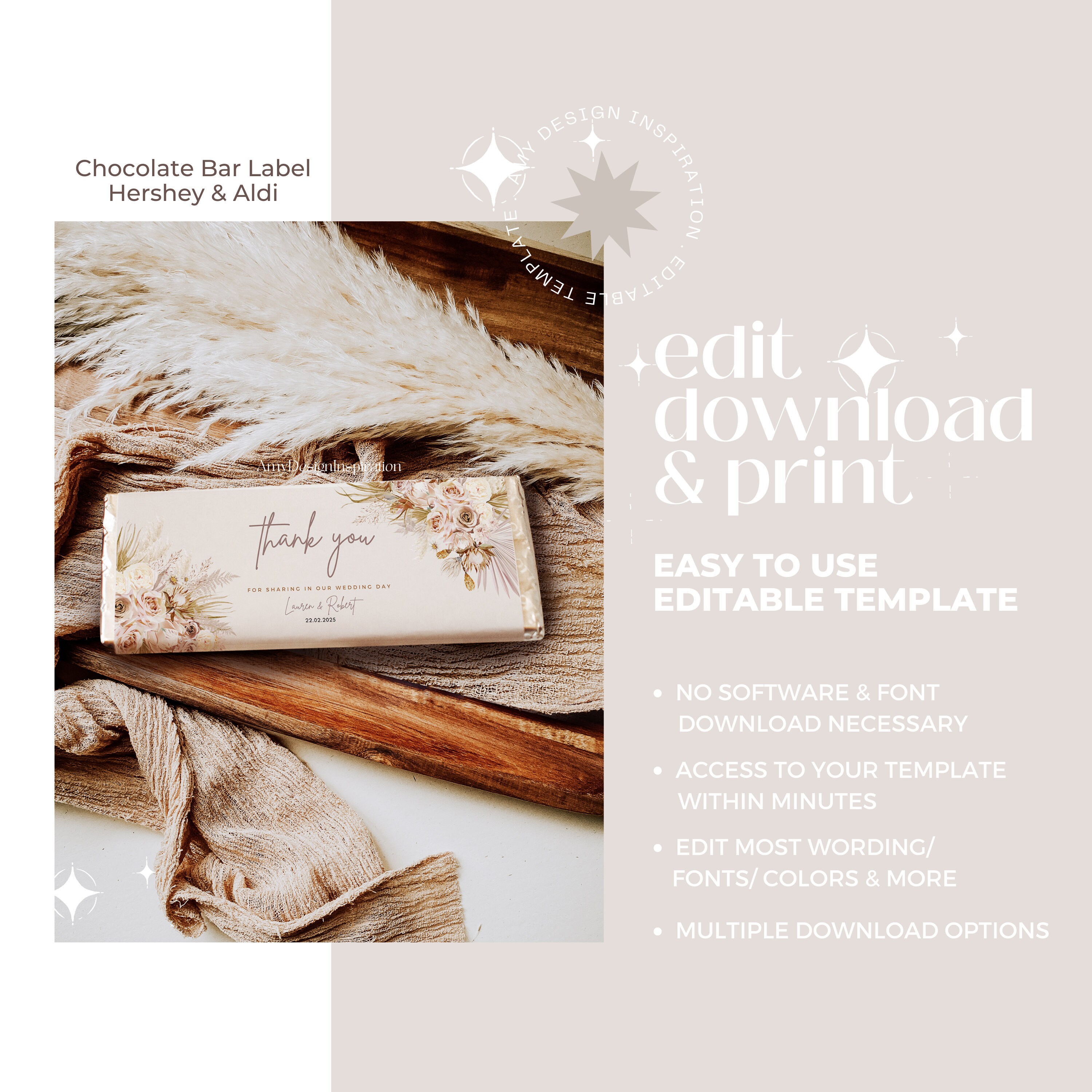 Boho Chocolate Bar Wrapper Template Candy Bar Favor Label - Etsy Australia