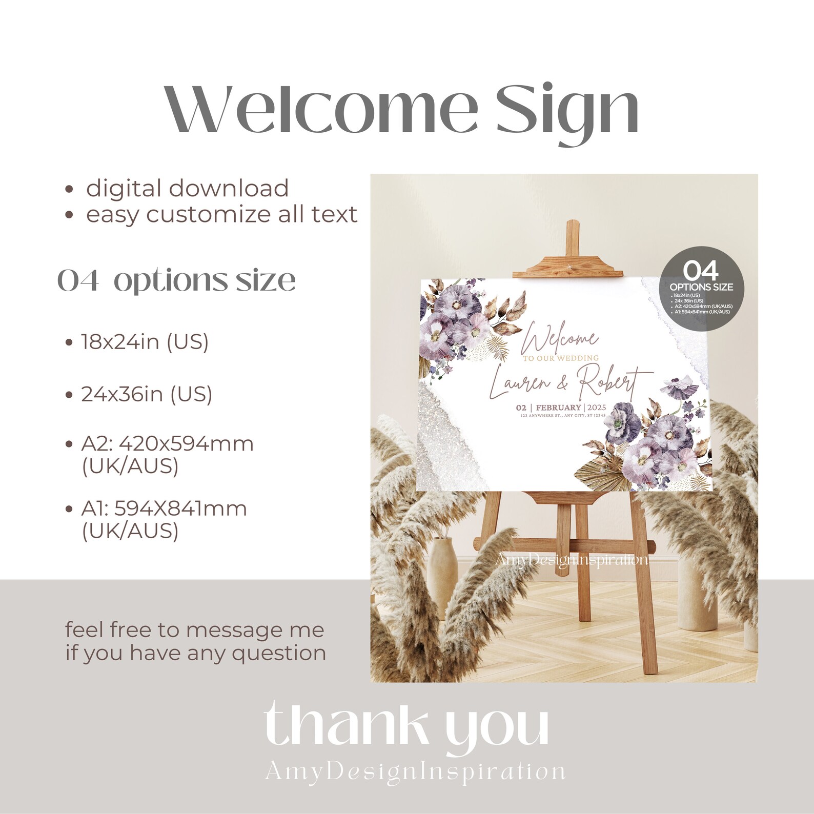Purple Flowers Wedding Welcome Sign Printable Violet Welcome - Etsy
