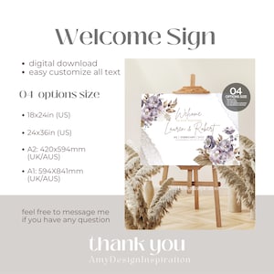 Purple Flowers Wedding Welcome Sign, Printable Violet Welcome Sign ...