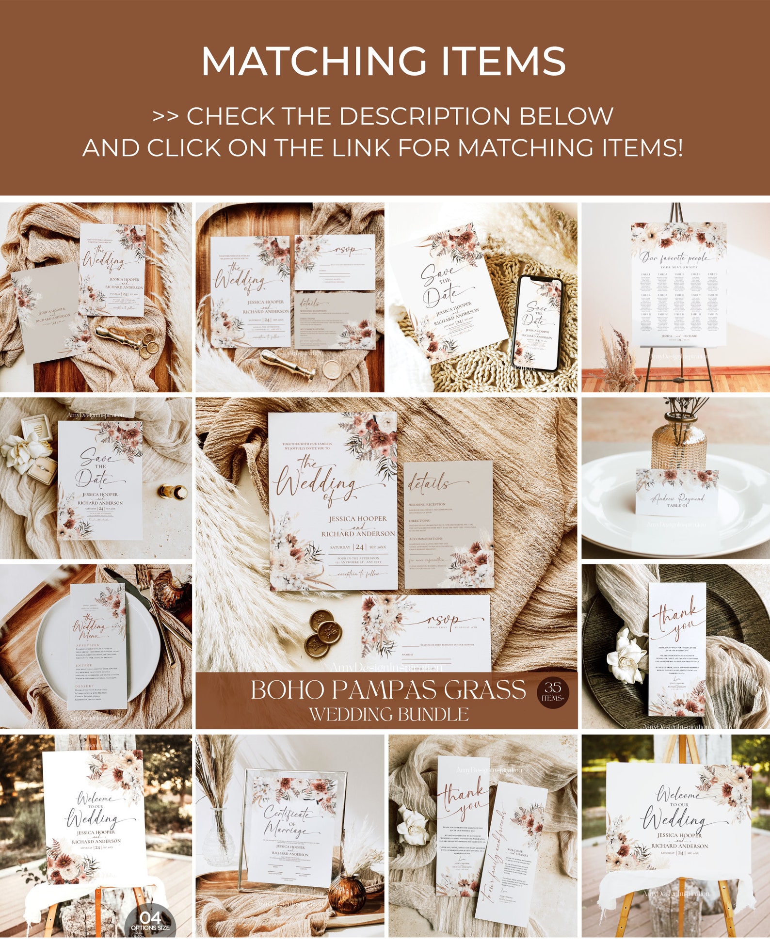 Terracotta Wedding Certificate Template: Boho Pampas Grass (canva ...