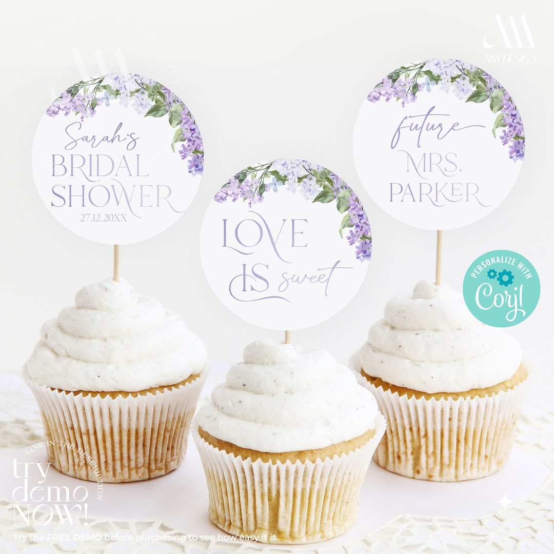 Lilac Purple Cupcake Toppers, Purple Bridal Shower Cupcake Toppers ...