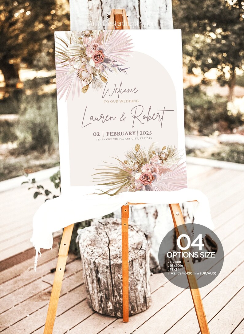 Printable Pink Boho Wedding Welcome Sign Boho Floral Welcome - Etsy