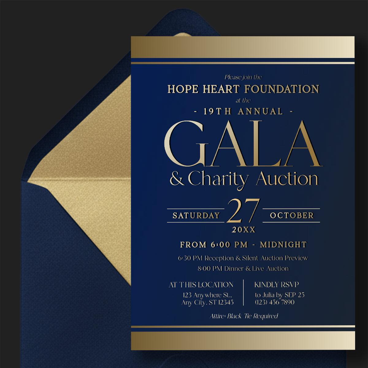 Navy Blue and Gold Gala Invitation Template (5x7) (corjl Editable ...