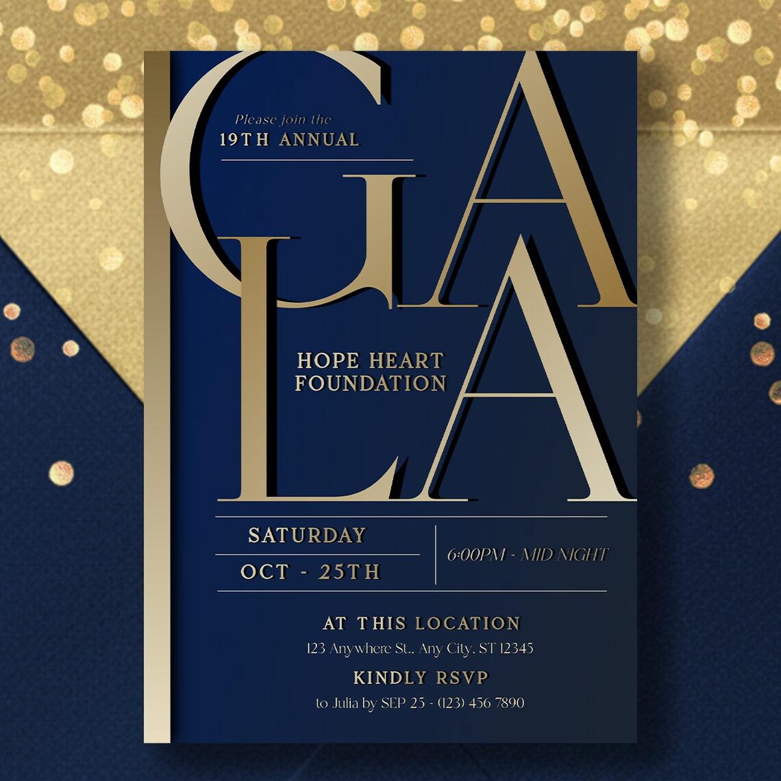 Elegant Navy Blue & Gold Gala Invitation Template (digital) - Etsy