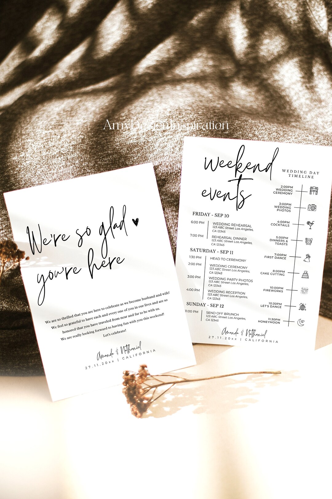 Minimalist Wedding Events Card Template, Weeding Itinerary Template ...