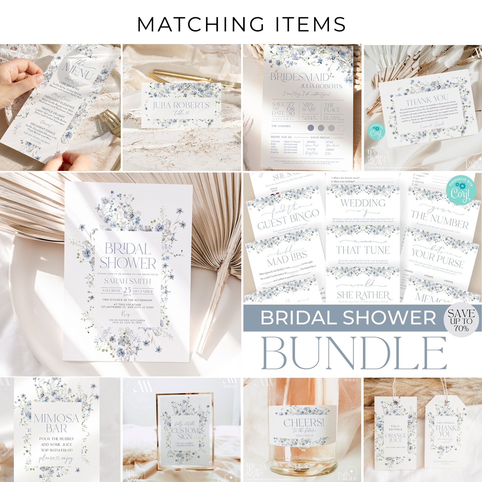 Something Blue Bridal Shower Sign Template: Dusty Blue Boho (printable ...