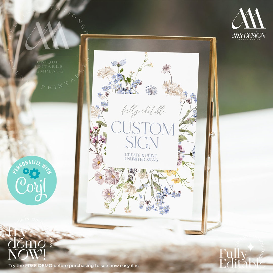 Wildflower Bridal Shower Sign Template, Printable Signs, Editable Sign ...