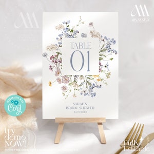 Wildflower Bridal Shower Table Numbers Printable, Wild Flower Table ...