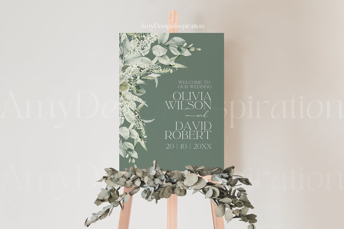Sage Green Wedding Welcome Sign Printable Greenery Welcome - Etsy