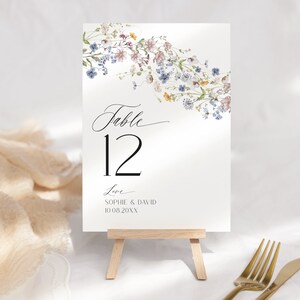 Wildflower Table Number Card Sign Template: Editable Floral Design ...