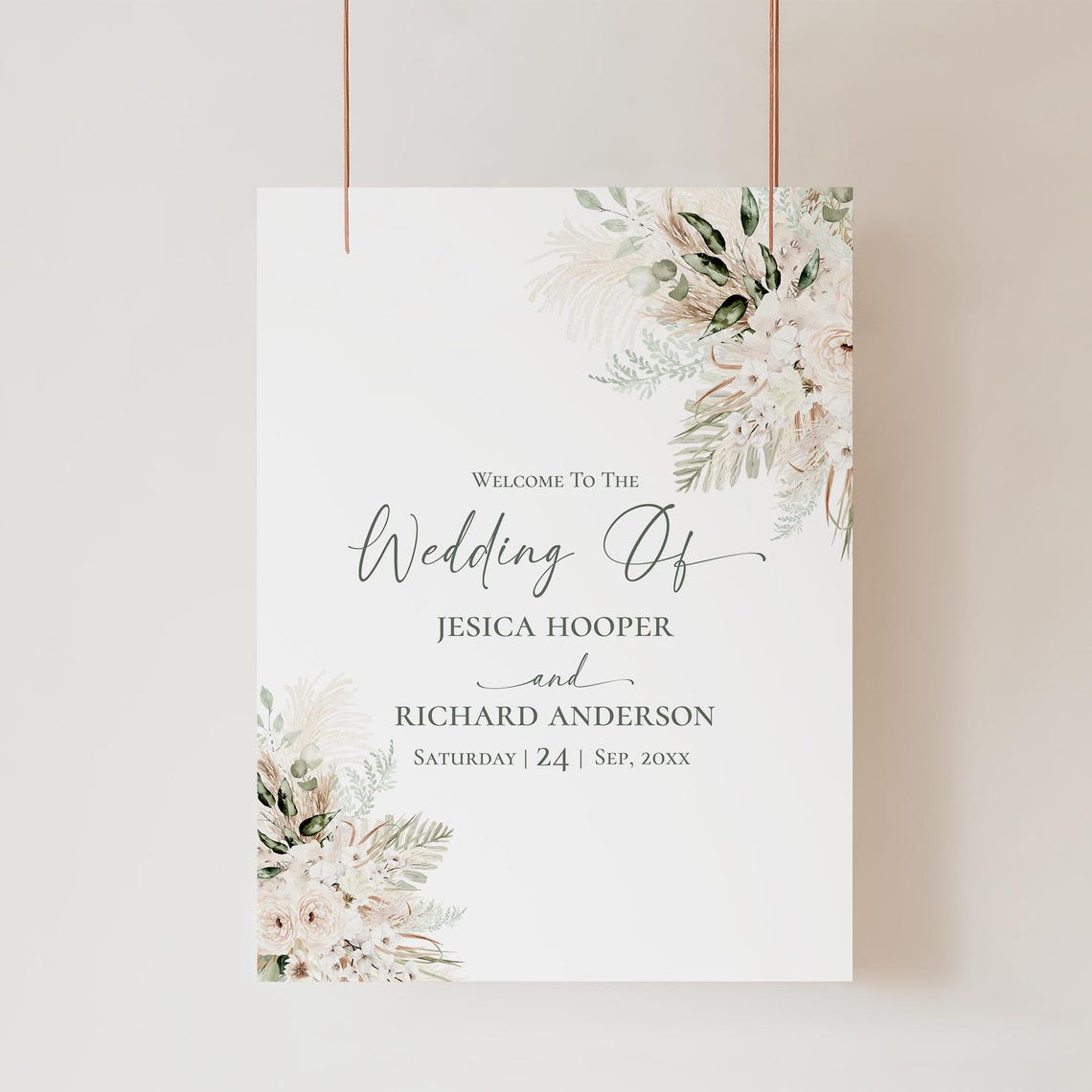 Greenery Wedding Welcome Sign: Boho Floral Template (digital Download ...