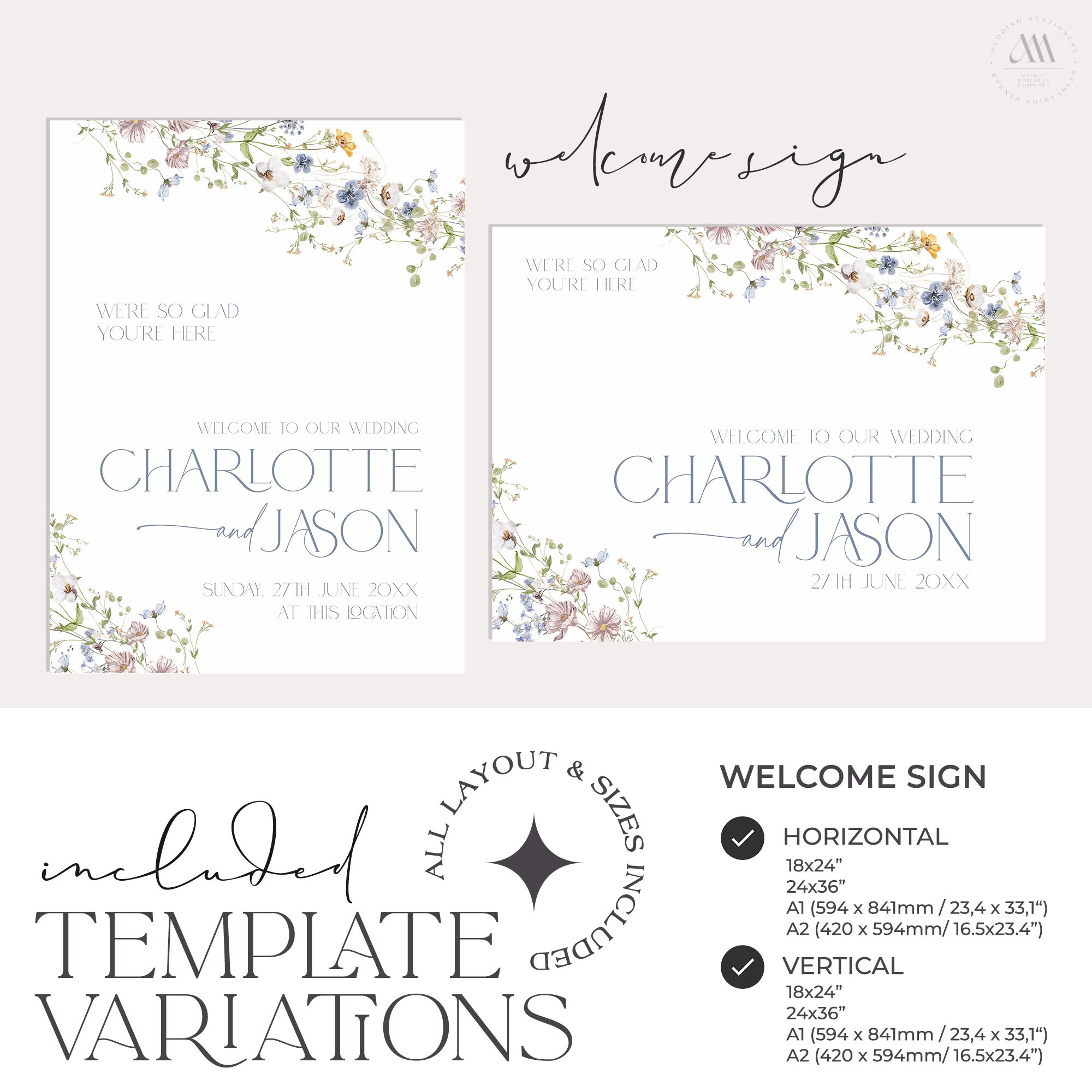 Wildflower Wedding Welcome Sign Template Download Printable - Etsy