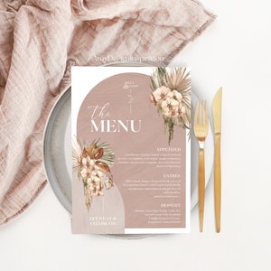 Modern Arched Boho Menu, Boho Wedding Menu Template, Desert Wedding ...