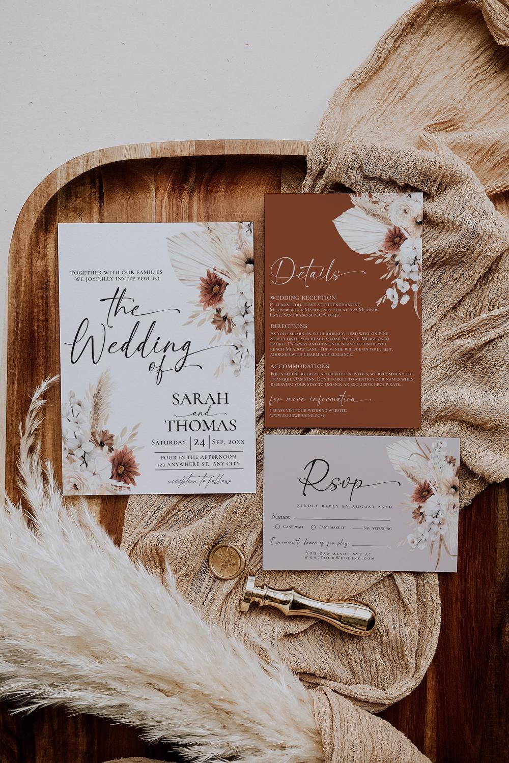 Boho Rust Wedding Invitation Template: Bohemian Fall Invite (digital ...