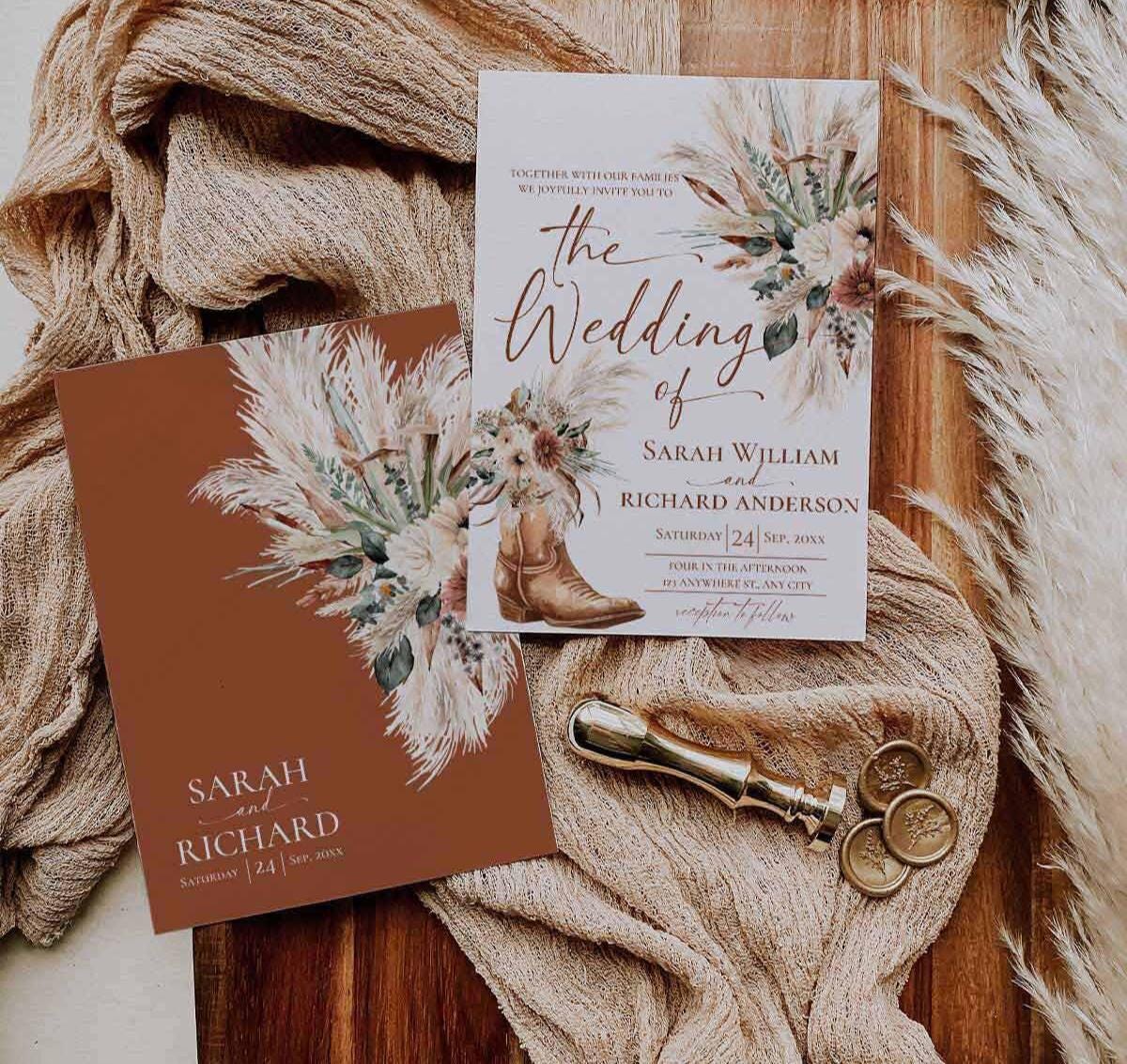 Rustic Western Wedding Invitation Template | Terracotta Fall Wedding ...