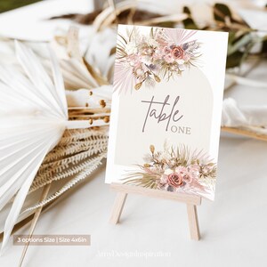 Boho Table Number Sign Template, Editable Pink Custom Sign, Dusty Pink ...