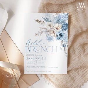Dusty Blue Bridal Brunch Invitation Template, Blue Bridal Shower Brunch ...