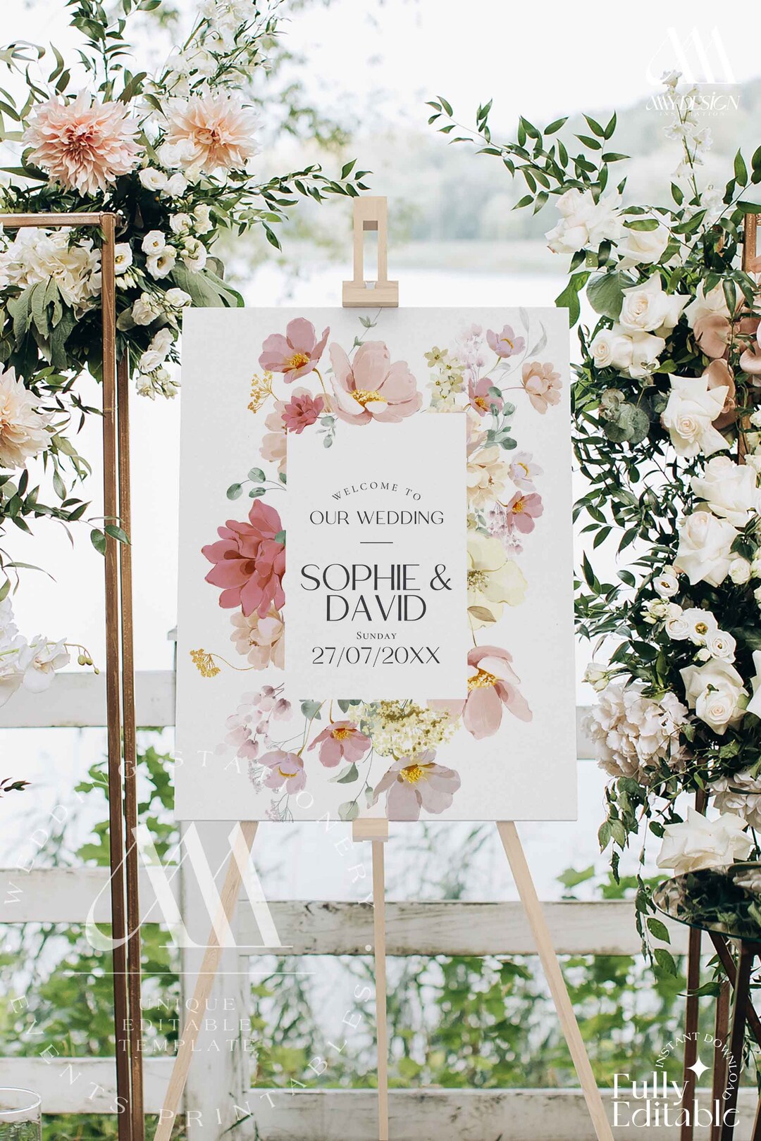 Pink Floral Welcome Sign Printable Welcome Sign Editable - Etsy