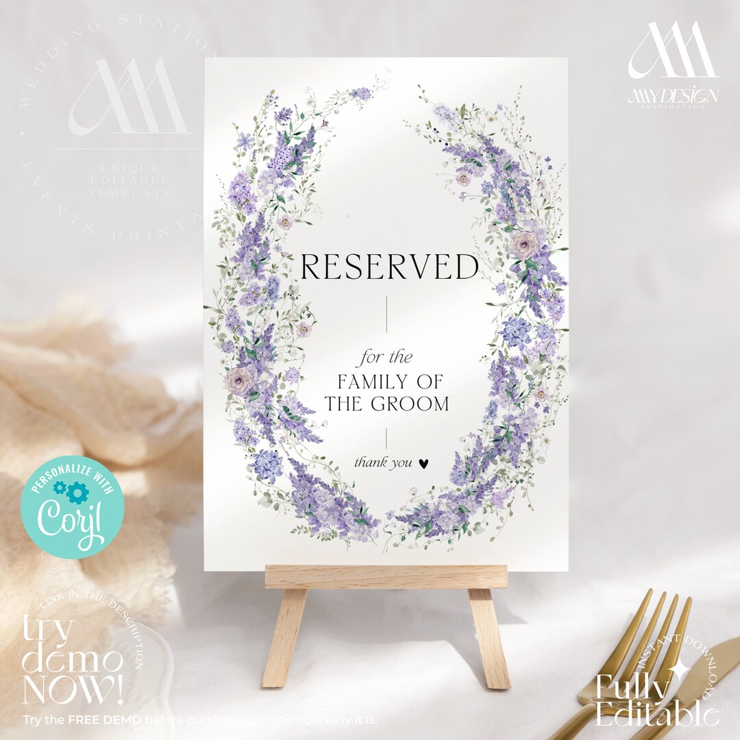 Editable Reserved Sign Template, Wisteria Wedding Reserved Seat Sign ...