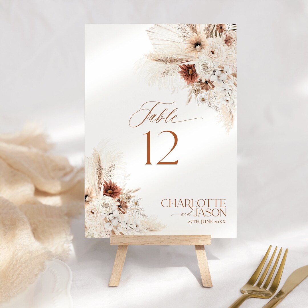 Rustic Wedding Table Number Template: Boho Floral (digital Download ...