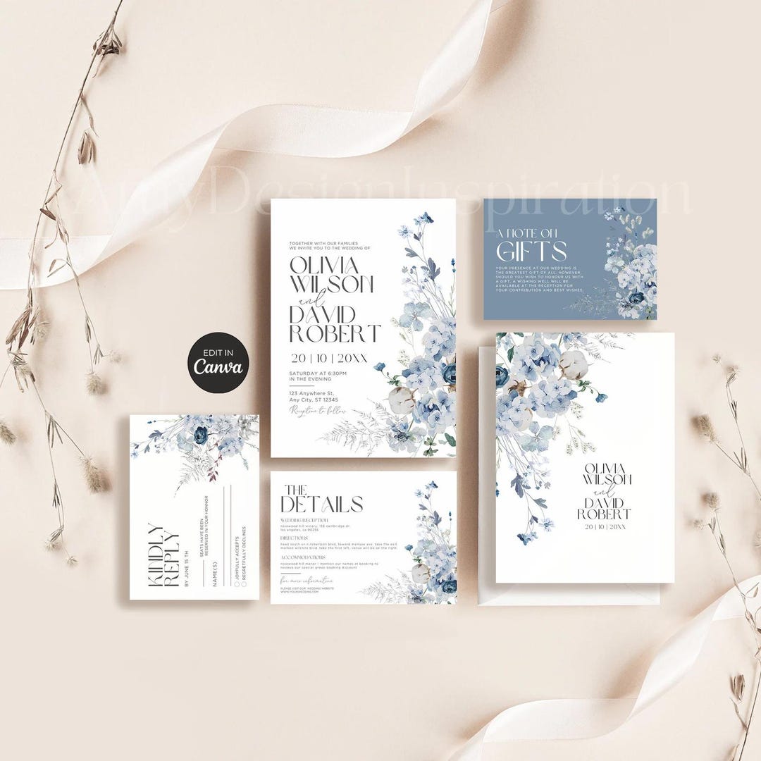 Blue Wildflower Wedding Invitation Suite: Editable Template (digital ...