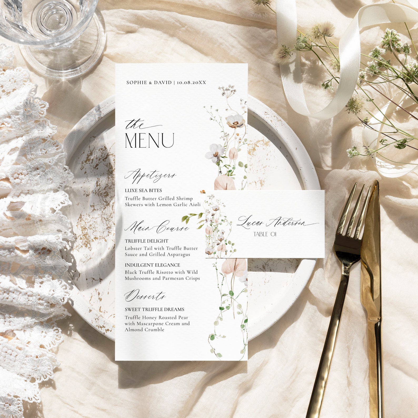 Wildflower Menu Template: Editable Floral Place Card (digital Download ...