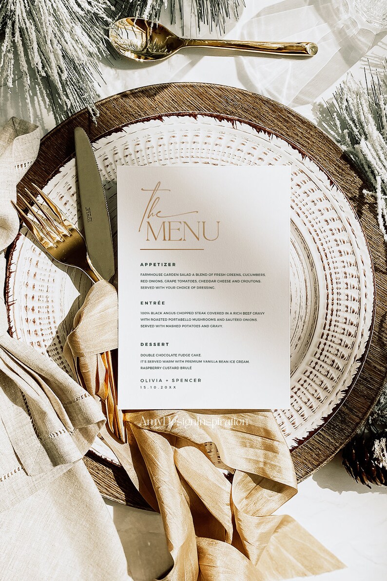 Minimalist Wedding Menu Template Modern Wedding Dinner Menu - Etsy