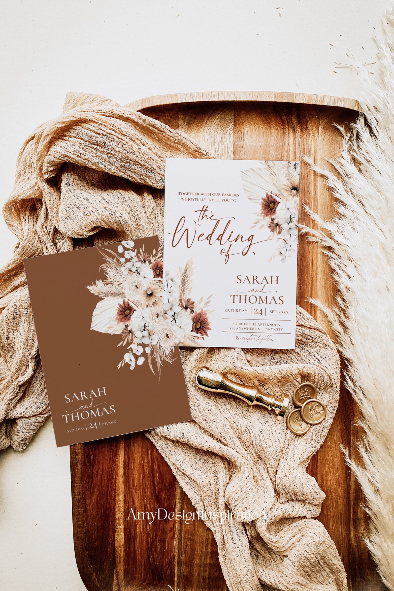 Boho Wedding Invitation Suite Terracotta Wedding Invite Set - Etsy